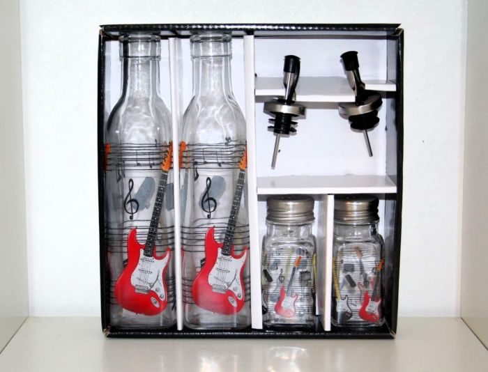 Music Themed Glass Condiment Set Electric Guitar Design RGU001