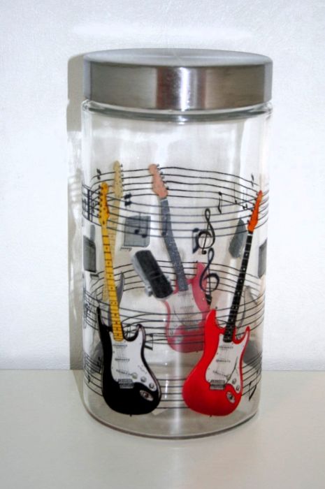 Music Themed Glass Storage Jar Large Electric Guitar 005