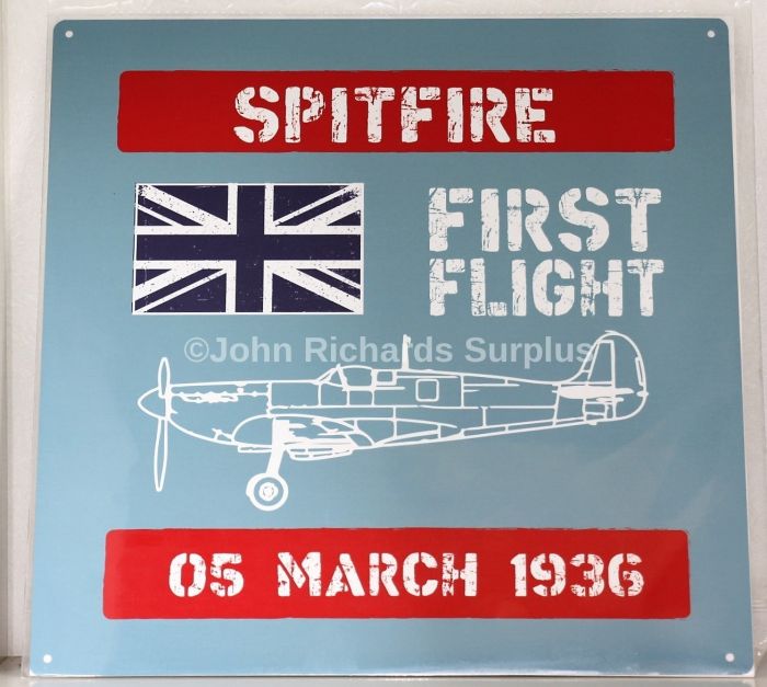 Metal Wall Sign RAF Supermarine Spitfire Aircraft First Flight