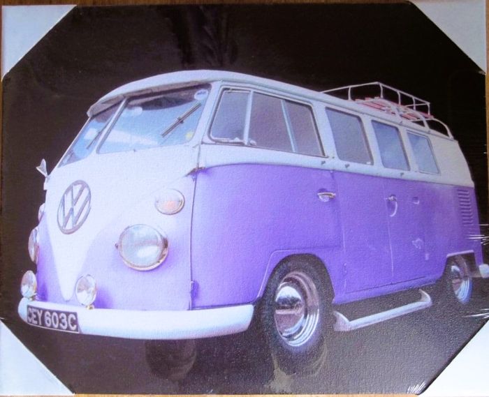 Camper Van in Purple on Black Canvas Print D20180/A