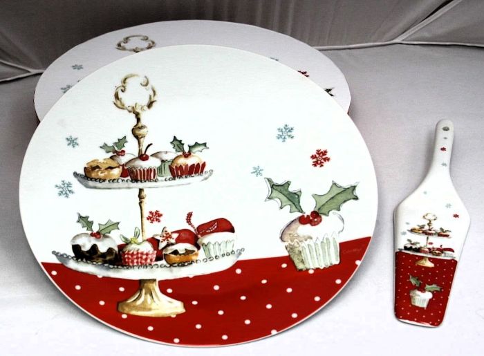 China Christmas Cake Plate and Slice 98631