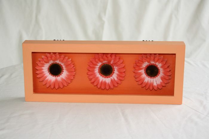 Wooden Framed Gerbera-Daisy Wall Art Orange with 3 Orange Flowers 537 ...