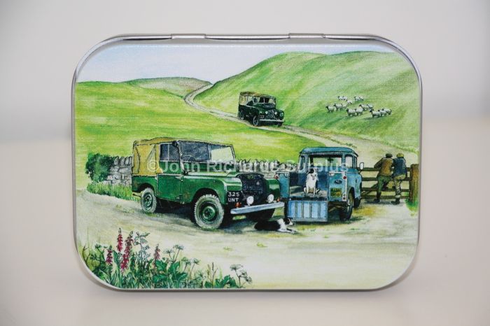 Sue Podbery Collection Tobacco Tin Land Rovers on the Hillside SP37MMT